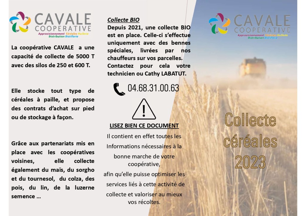 Collecte Céréales 2023 - Cavale - Votre Coopérative à Limoux