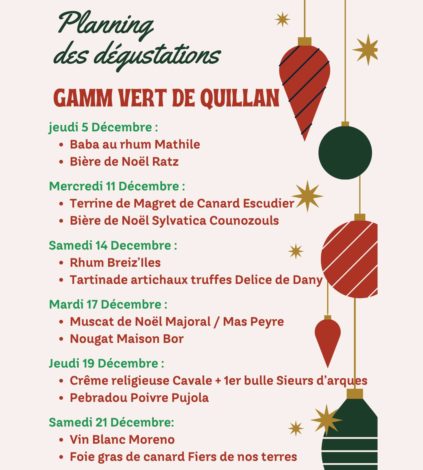 Planning Dégustation Décembre Quillan Gamm Vert - Cavale - Votre ...